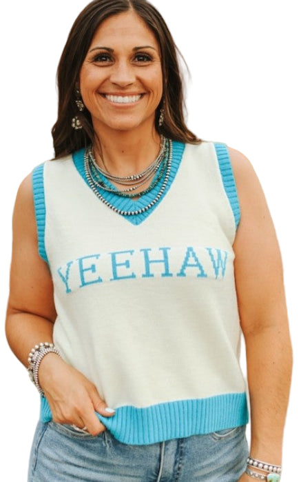 IVORY AND TEAL YEE HAW SWEATER VEST | FREDERICKSBURG – Yee Haw Ranch ...