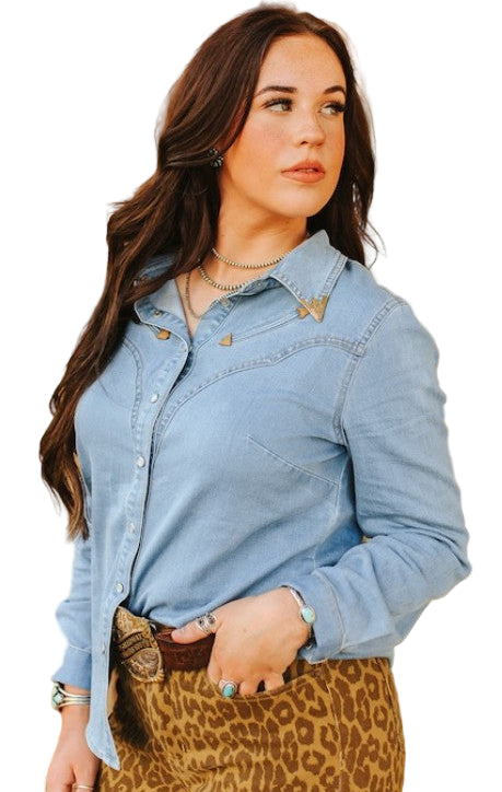 STRETCH DENIM WESTERN PEARL SNAP SHIRT | FREDERICKSBURG – Yee Haw Ranch ...