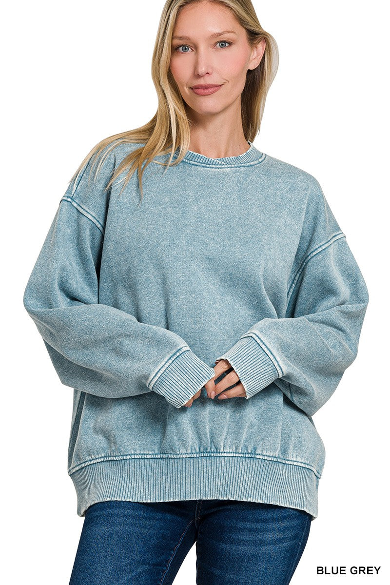 ACID WASH OVERSIZED FLEECE PULLOVER in BLUE GREY | FREDERICKSBURG – Yee ...